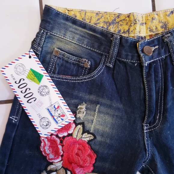 SOSOO | Jeans | Sosoo Roses Embroidered Jeans Mens Nwt | Poshmark